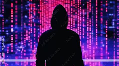 Hacker Silhouette Scene With Digital Background 4k Animated Virtual