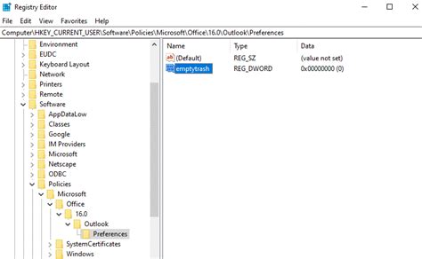 Windows 10 Outlook Empty Deleted Items Folders When Exiting Outlook Option Is Greyed Out