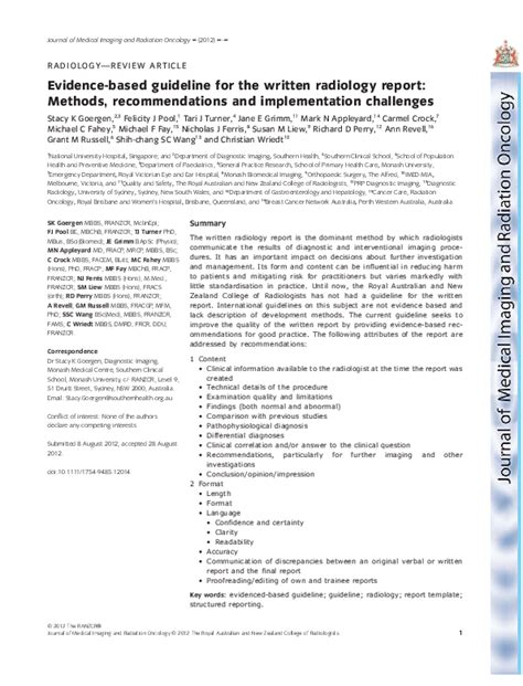 Pdf Evidence Based Guideline For The Written Radiology Report