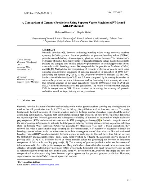 Pdf A Comparison Of Genomic Predictions Using Support Vector Machines Svms And Gblup Methods