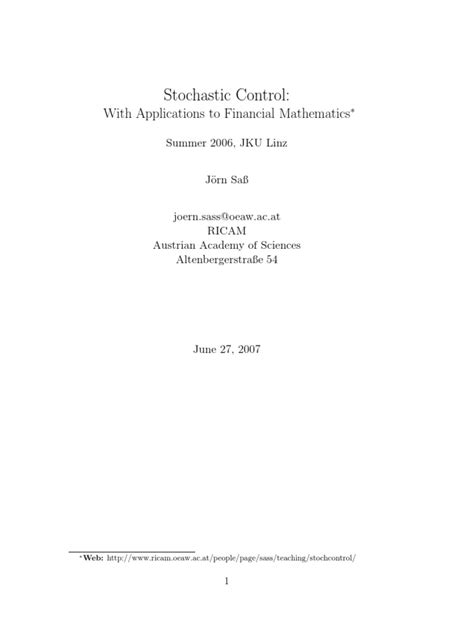 Stochastic Control With Applications To Financial Mathematics Pdf Stochastic Process