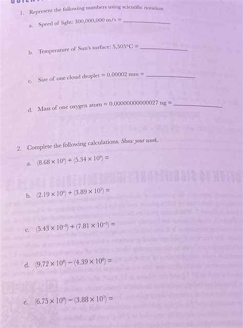 Solved Represent The Following Numbers Using Scientific