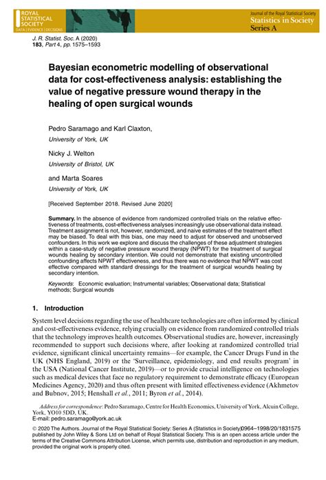 Pdf Bayesian Econometric Modelling Of Observational Data For Cost Effectiveness Analysis