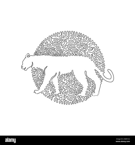 Single Swirl Continuous Line Drawing Abstract Art Ferocious Panther Is Walking Continuous