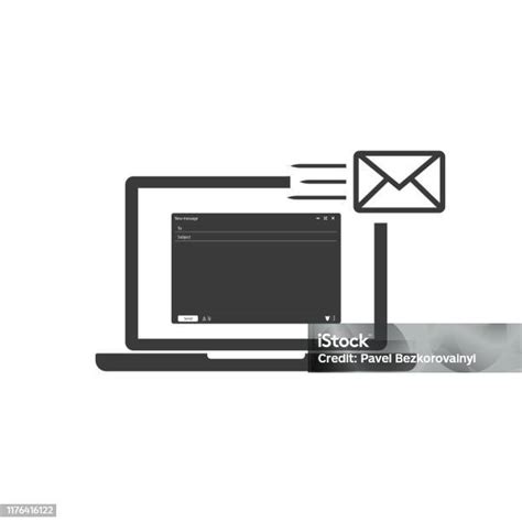 봉투 벡터 일러스트 이메일 수신 서비스 알림 전자 메일 새 메시지 흰색으로 격리 된 평면 디자인의 기호가있는 노트북 받기에 대한
