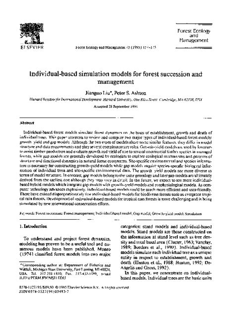 Individual Based Simulation Models For Forest Succession And Management