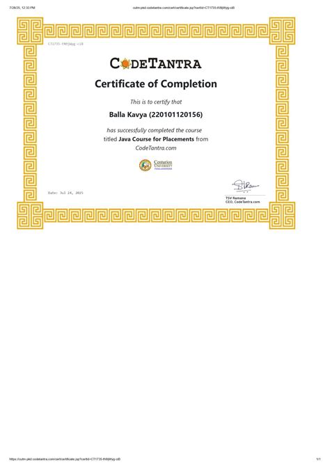 Ive Successfully Completed The Java Course For Placements Offered By Codetantra In