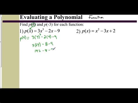 Lesson 63 Evaluating A Polynomial Using Function Notation Numerical
