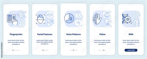 Biometric Technology Light Blue Onboarding Mobile App Screen Identity Walkthrough 5 Steps