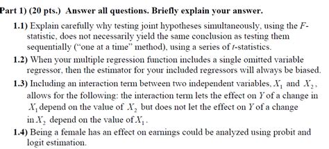 Solved Explain Carefully Why Testing Joint Hypotheses
