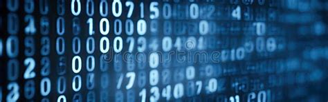 Blue Digital Binary Data On Computer Screen With Bokeh Abstract Information Technology