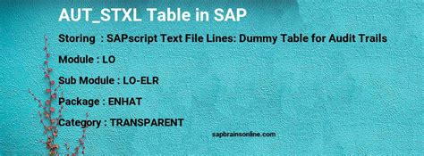 Autstxl Sap Table For Sapscript Text File Lines Dummy Table For