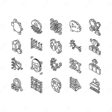 Neural Network And Ai Collection Isometric Icons Set Vector Stock