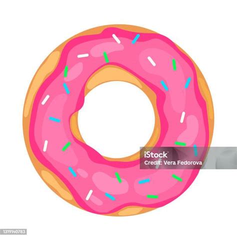 흰색에 고립 된 분홍색 유약 귀여운 도넛 맛있는 도넛 아이콘 포스터 배너 전단지 스티커 티셔츠 엽서 로고 디자인 등을 위한 벡터 템플릿 T 셔츠에 대한 스톡 벡터 아트 및