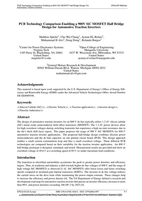 Pdf Pcb Technology Comparison Enabling A 900v Sic Mosfet Half Bridge Design For Automotive