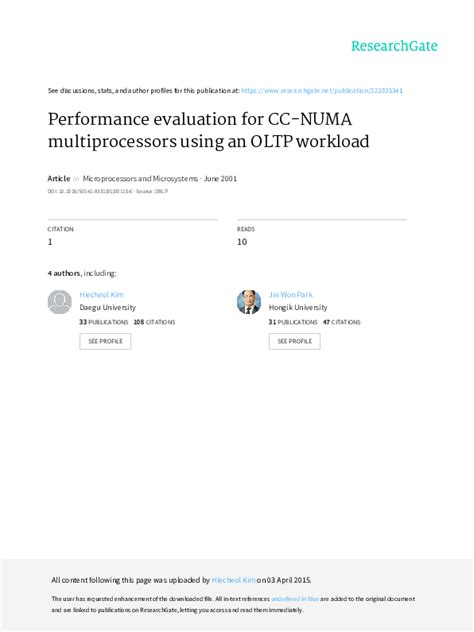 Pdf Performance Evaluation For Cc Numa Multiprocessors Using An Oltp Workload