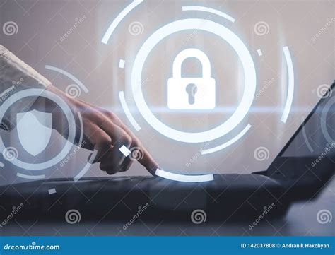 Hand Typing Laptop Keyboard Internet Security Stock Photo Image Of