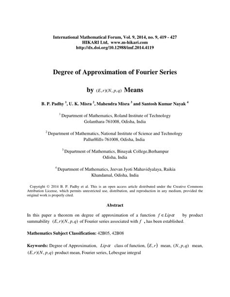 PDF Degree Of Approximation Of Fourier Series