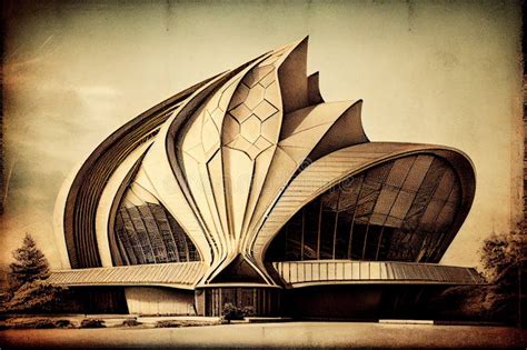 A Stunning Futuristic Building With Sleek Lines And Modern Design Superimposed Onto A Vintage