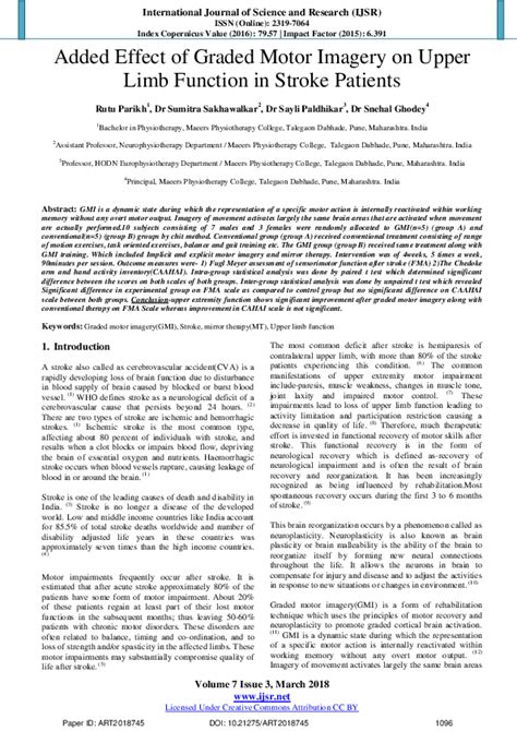 Pdf Added Effect Of Graded Motor Imagery On Upper Limb Function In