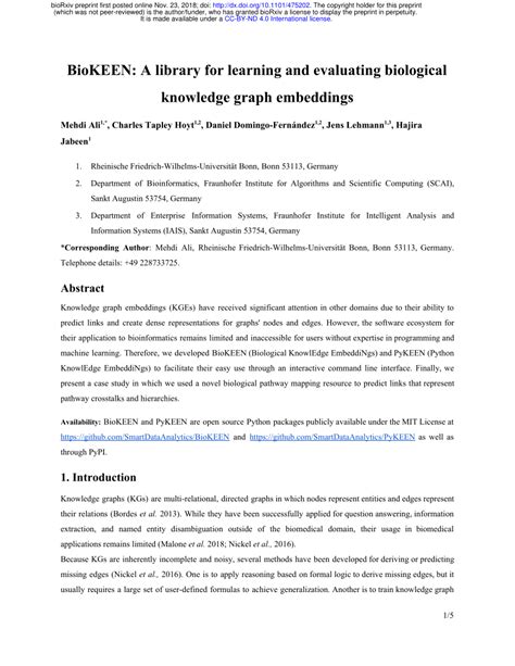 Pdf Biokeen A Library For Learning And Evaluating Biological Knowledge Graph Embeddings