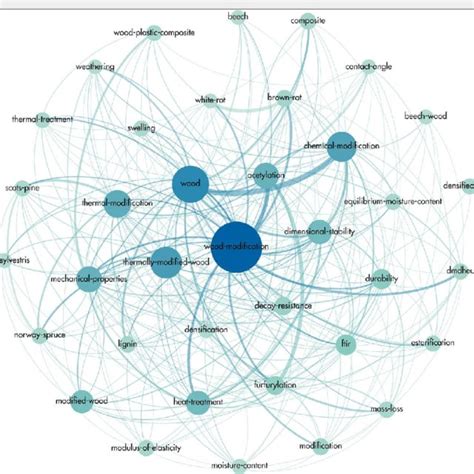 Wood Modification Keyword Co Word Network Node Size Indicates Its