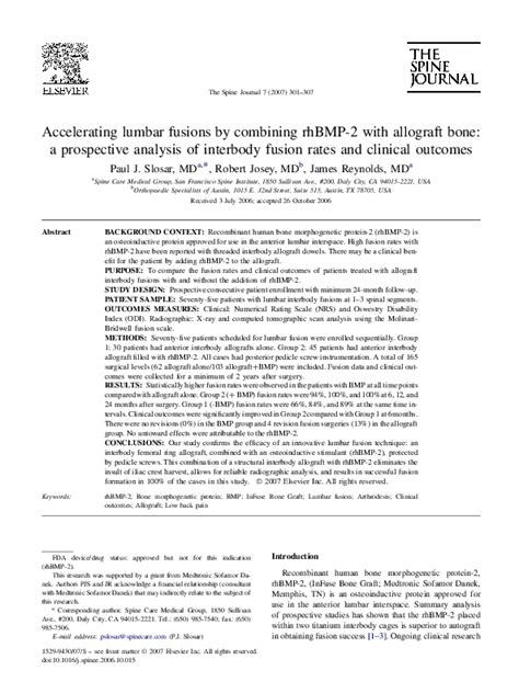 Pdf Accelerating Lumbar Fusions By Combining Rhbmp 2 With Allograft