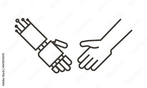 Human And Robot Hands Together As One Handshake Vector Icon Representing The Benefits Humans