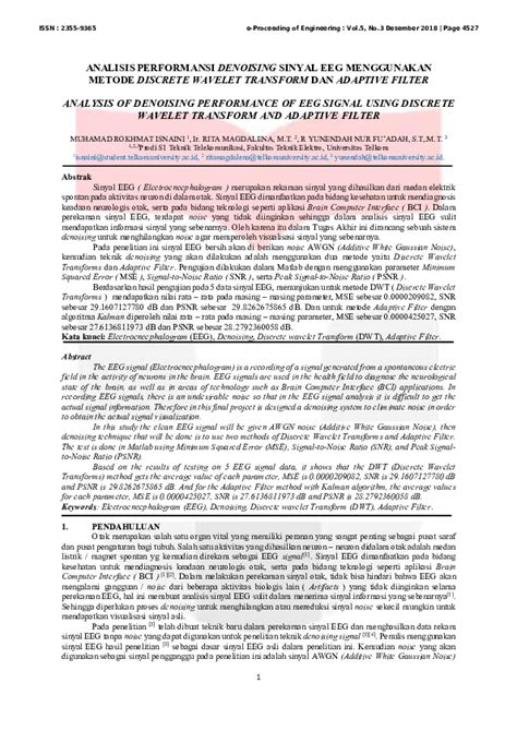 Pdf Analisis Performansi Denoising Sinyal Eeg Menggunakan Metode Discrete Wavelet Transform