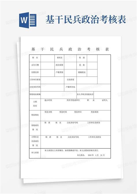 基干民兵政治考核表 Word模板下载 编号lypdnznb 熊猫办公