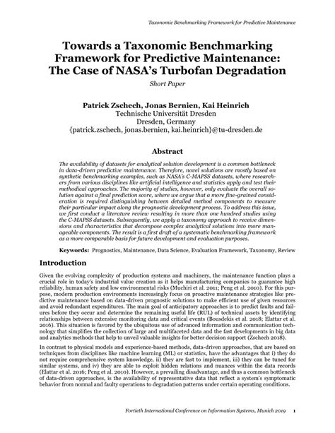 Pdf Towards A Taxonomic Benchmarking Framework For Predictive Maintenance The Case Of Nasas
