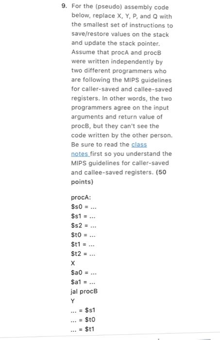 Solved 9 For The Pseudo Assembly Code Below Replace X