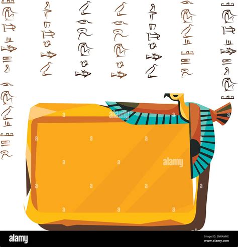 Stone Board Or Clay Tablet With Flying Bird And Egyptian Hieroglyphs