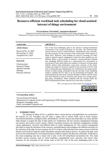Resource Efficient Workload Task Scheduling For Cloud Assisted Internet Of Things Environment