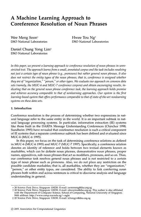 Pdf A Machine Learning Approach To Coreference Resolution Of Noun Phrases
