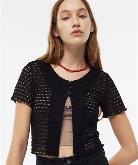 매치글로브 레튜스 엣지 스티치 크롭 가디건 블랙 위시버킷