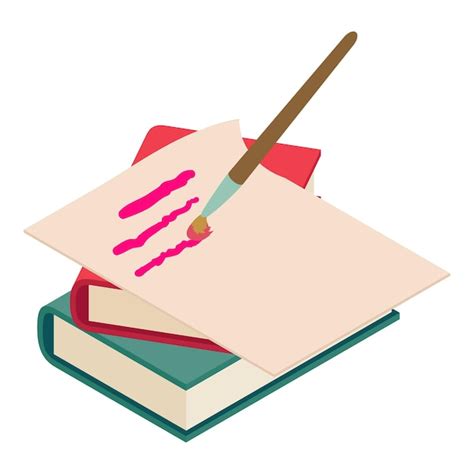 Premium Vector Brush Writing Icon Isometric Vector Brush Write On Paper Sheet Stack Book Icon