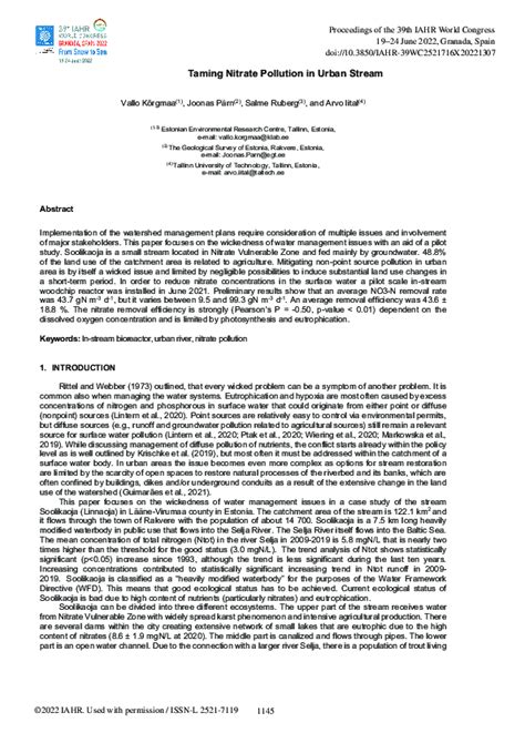 Pdf Taming Nitrate Pollution In Urban Stream