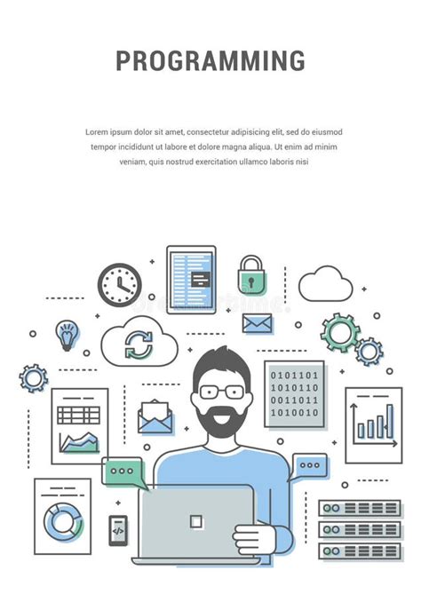 Bicolour Blue Green Banner Programmer Who Creates Computer Software Stock Vector Illustration