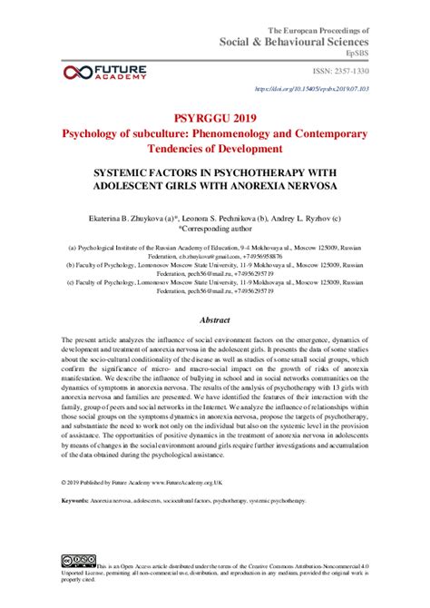 Pdf Systemic Factors In Psychotherapy With Adolescent Girls With Anorexia Nervosa