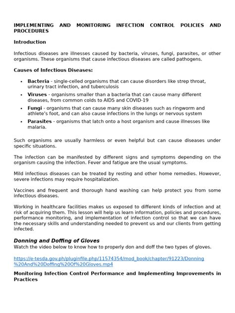 Implementing And Monitoring Infection Control Policies And Procedures