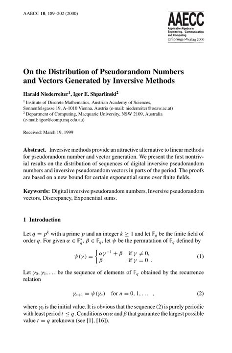 pdf on the distribution of pseudorandom numbers and vectors generated