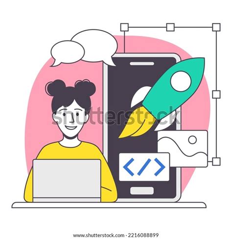 Woman App Dev Professional Developing Software Stock Vector Royalty