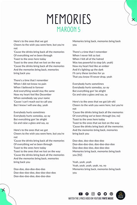 Memories Maroon 5 Rap Quotes Rap Lyrics Quotes Maroon 5 Lyrics