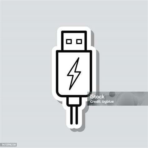 Usb 충전 플러그 회색 배경에 아이콘 스티커 Usb 포트에 대한 스톡 벡터 아트 및 기타 이미지 Usb 포트 선 아이콘 Istock