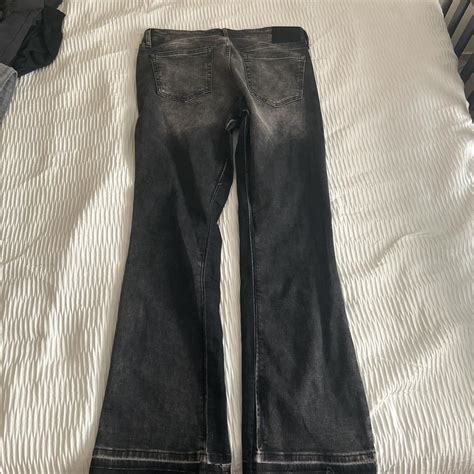 Black Acid Wash Flare Denim Size 33 Great Quality Depop