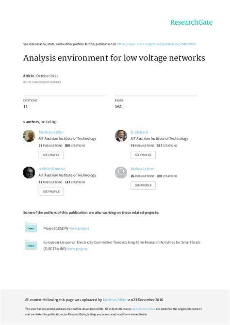 Pdf Analysis Environment For Low Voltage Networks
