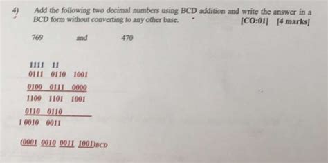 Solved Add The Following Two Decimal Numbers Using BCD Chegg Com