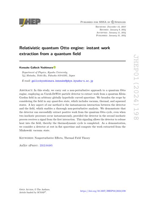 Pdf Relativistic Quantum Otto Engine Instant Work Extraction From A