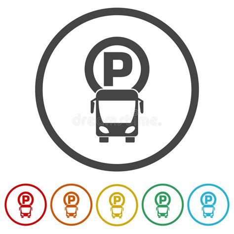 Bus Parking Icon Set Icons In Color Circle Buttons Stock Vector